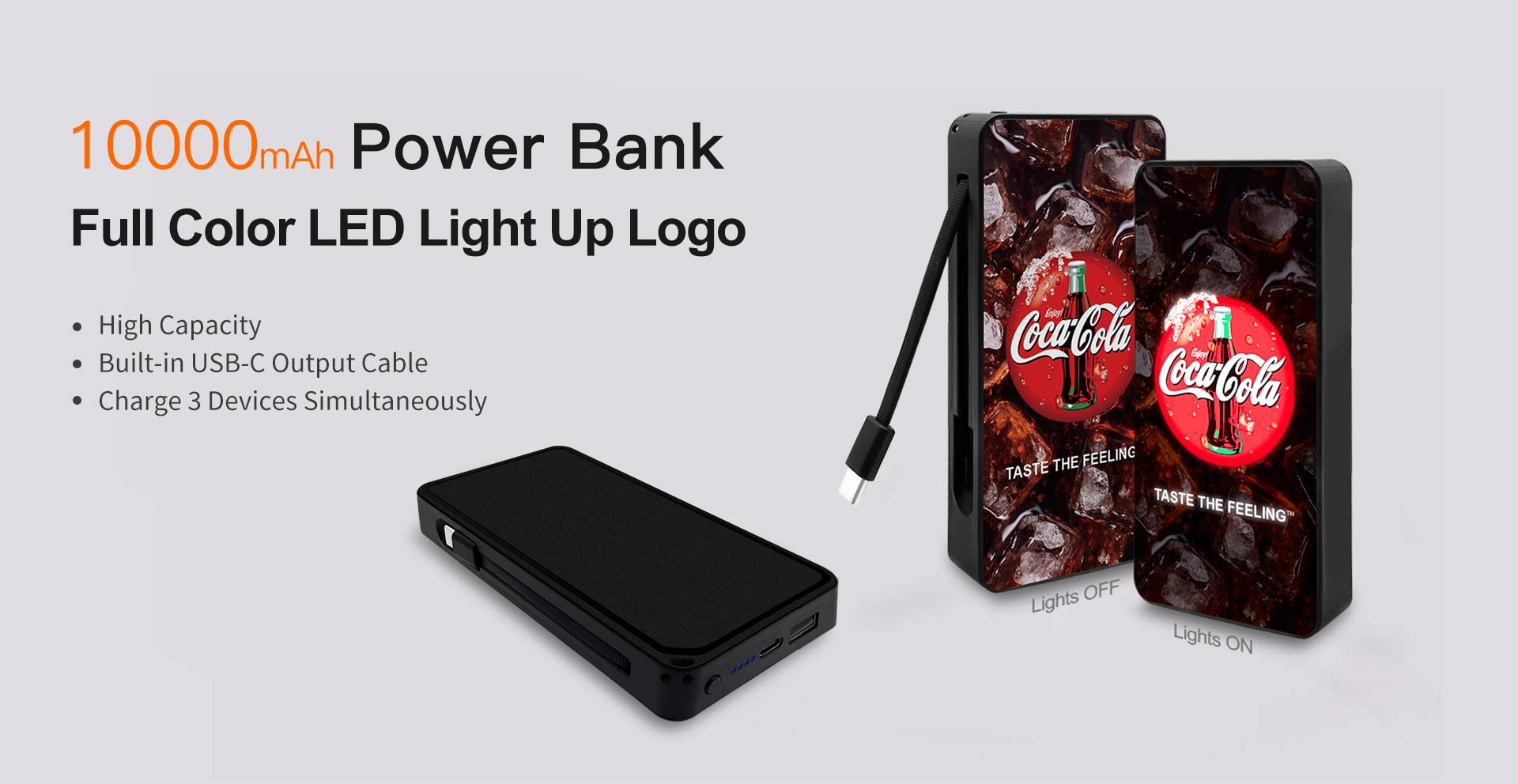 10000mAh Light Up Color Logo Power Bank with built-in USB-C Output ...