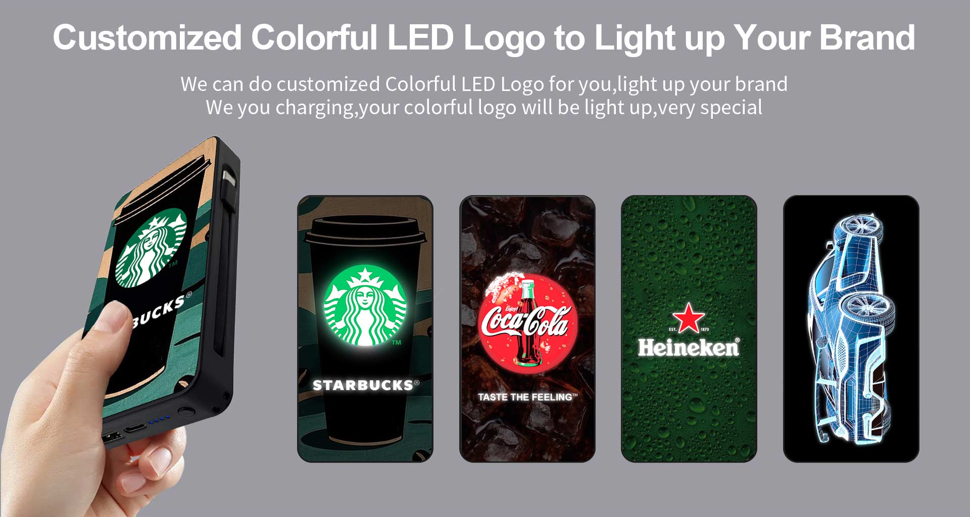 10000mAh Light Up Color Logo Power Bank with built-in USB-C Output ...