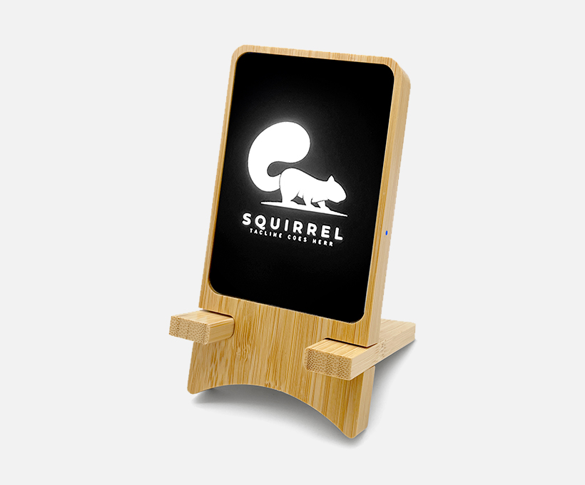 15W Detachable Bamboo Wireless Charger Stand with White or Blue LIGHT ...